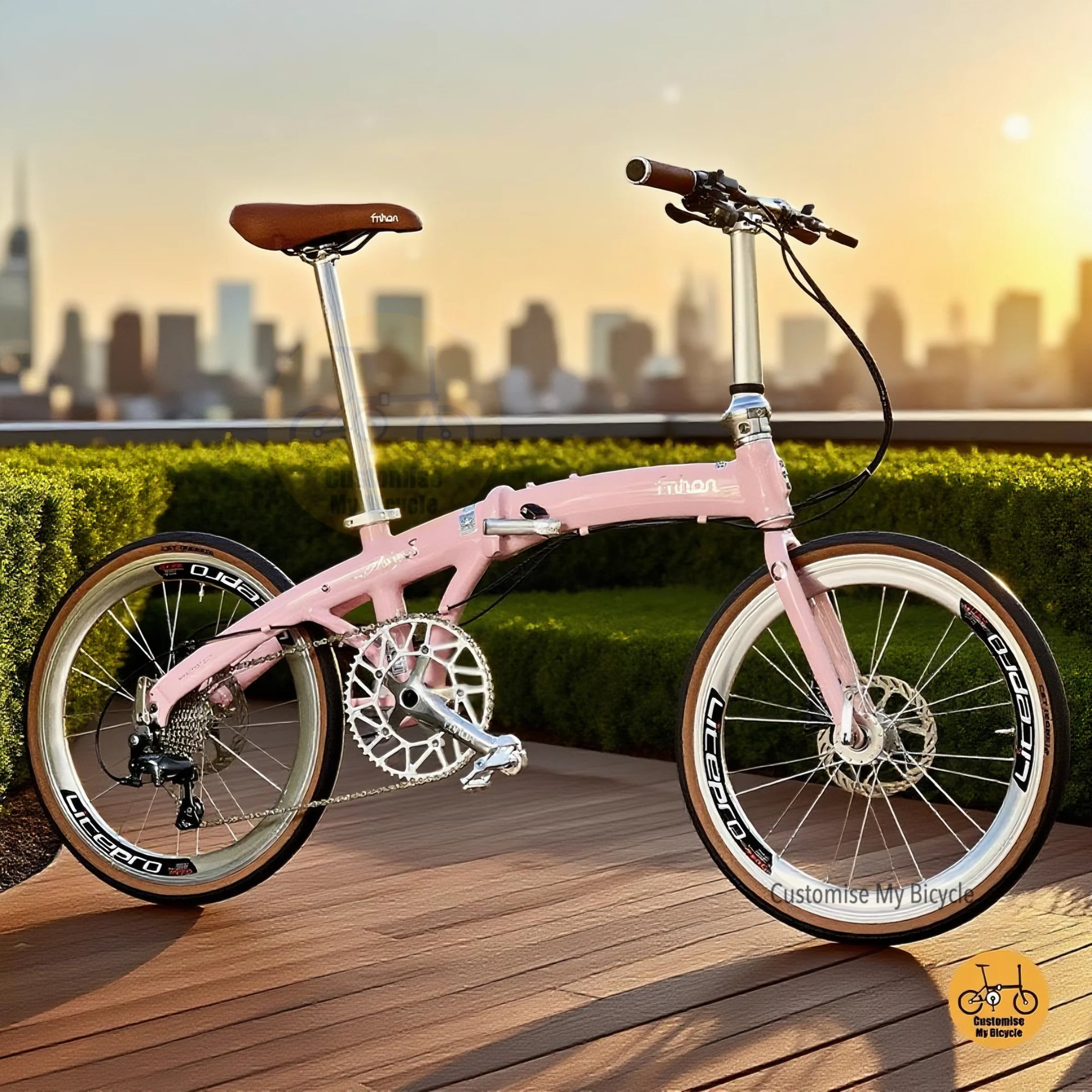 Fnhon Wind 22 inch Baby Pink Silver Folding Bike Shimano 10 Speed ...